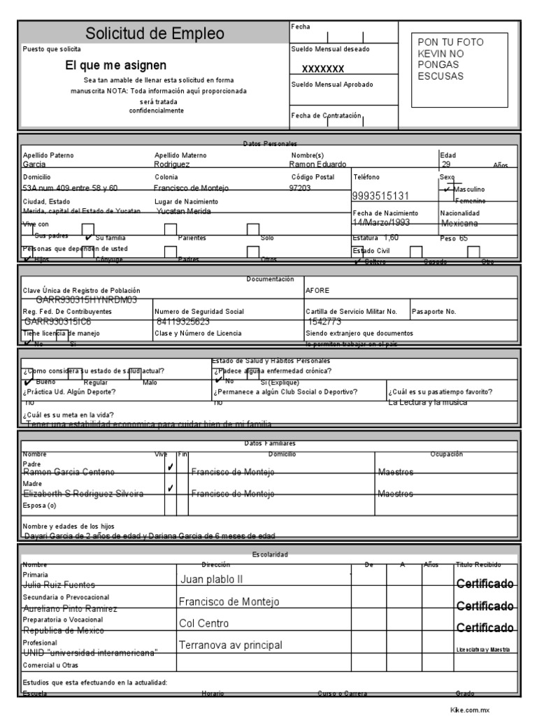 Solicitud de Empleo Kevin | PDF