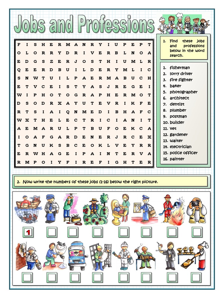 Jobs and Professions Puzzles Crosswords Fun Activities Games ...