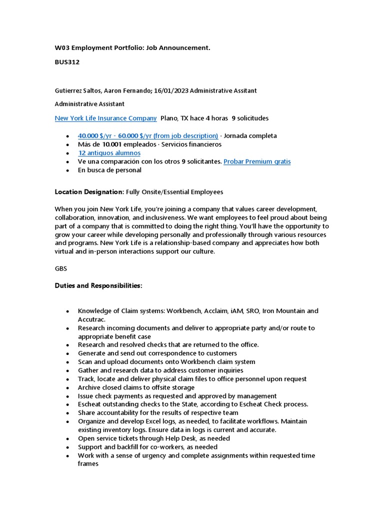 W03 Employment Portfolio1 | PDF | Communication | Business