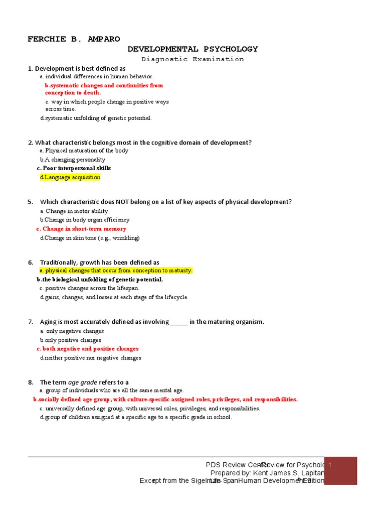 Amparo Dev Psych Answer Sheet 2023 | PDF | Classical Conditioning | Dominance (Genetics)