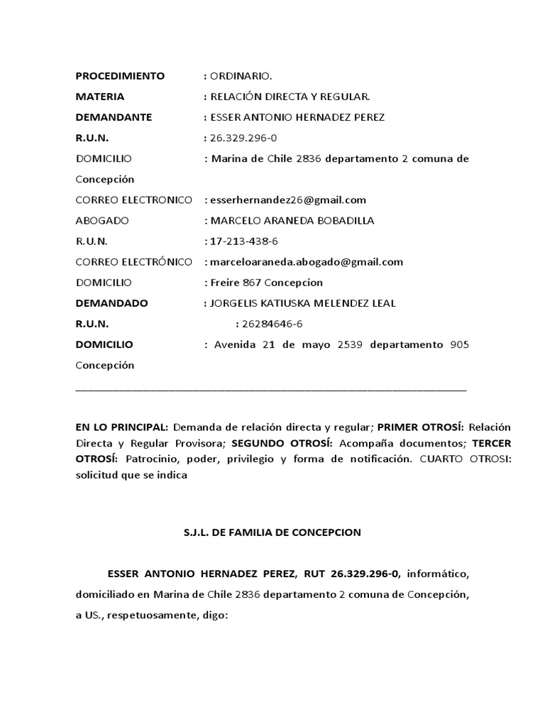 Demanda Ok Relacion Directa y Regular ESSER | PDF | Mediación ...