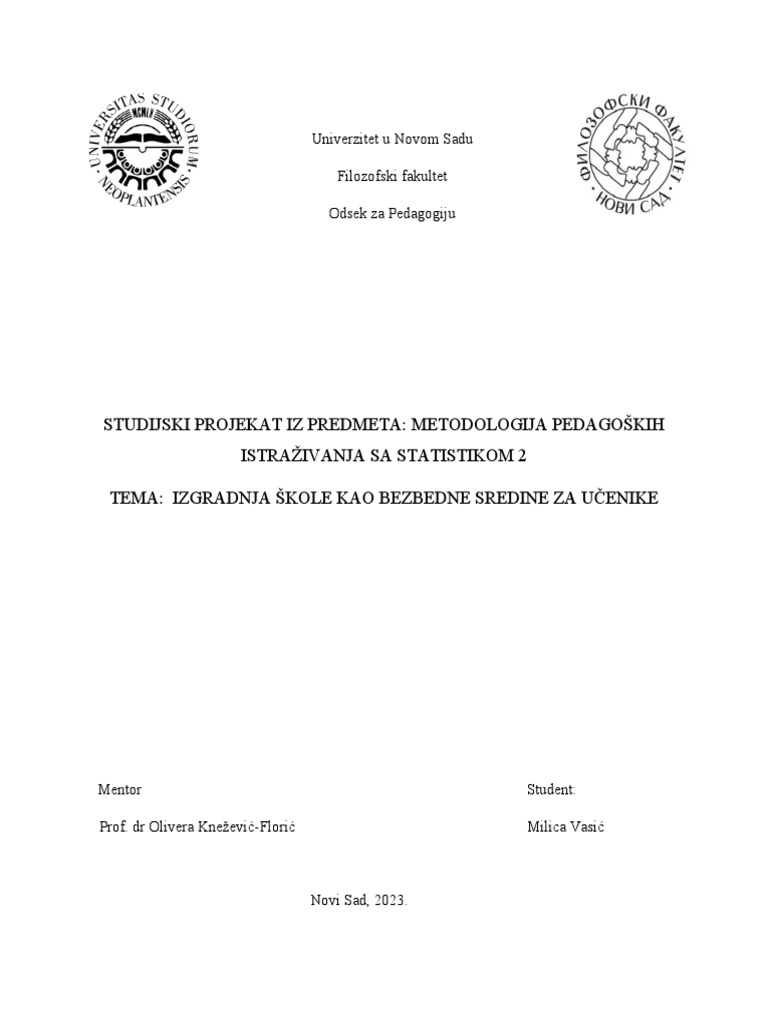 MILICA VASIĆ - Izgradnja Škole Kao Bezbedne Sredine Za Učenike | PDF