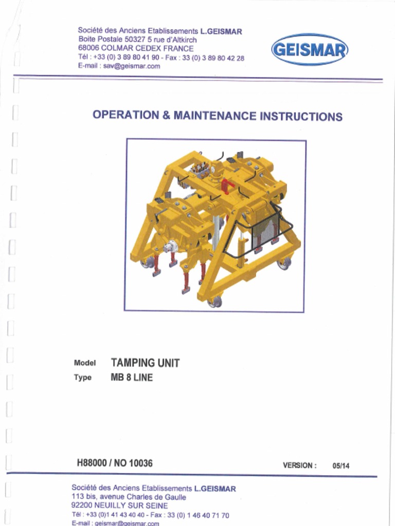 3.01 Geismar - Tamping Unit MB8 Line - Maintenance Spare Parts PDF | PDF