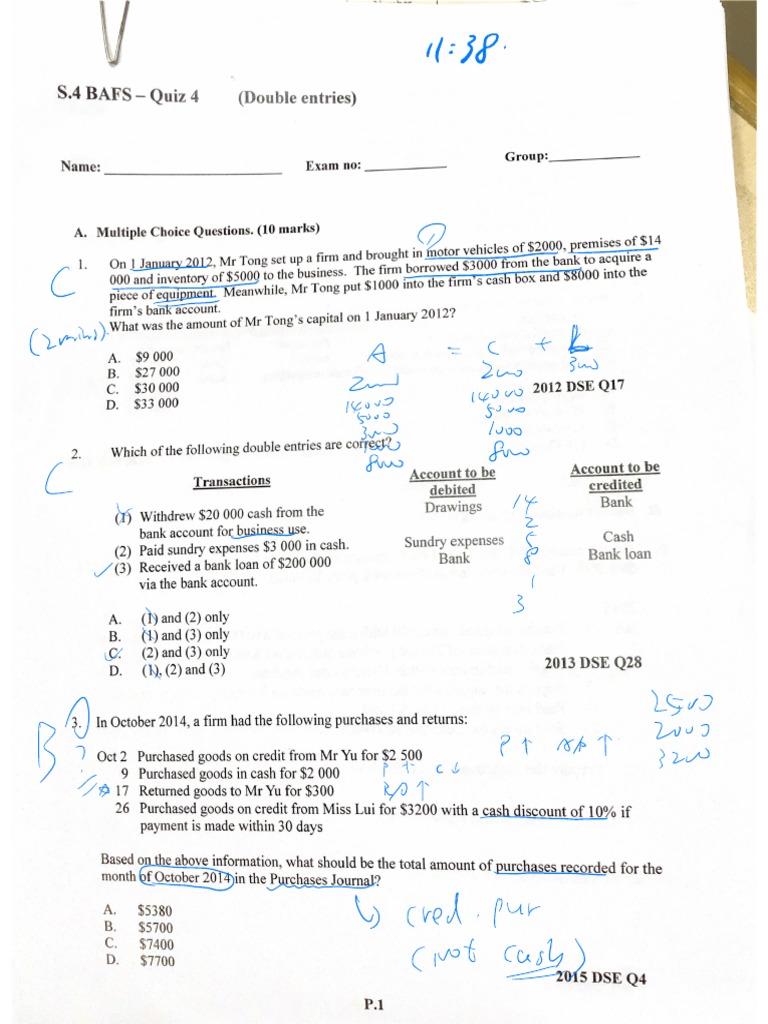 Quiz on Double Entry Bookkeeping Transactions | PDF | Banks | Debits ...