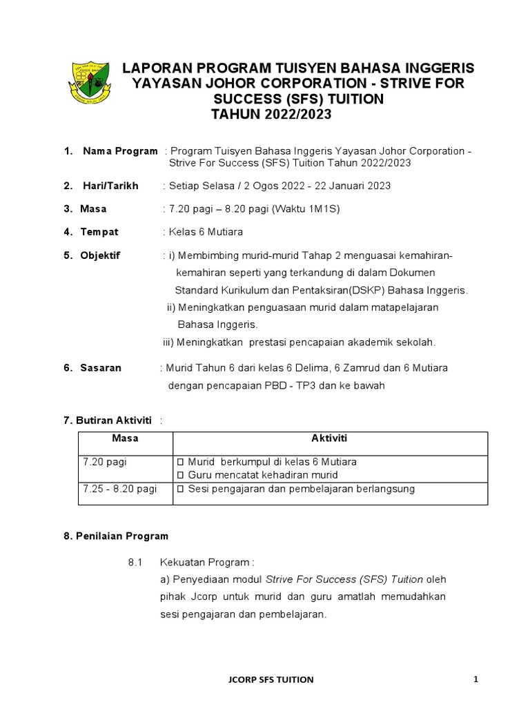 Laporan Program Tuisyen Bahasa Inggeris | PDF | Karier & Perkembangan