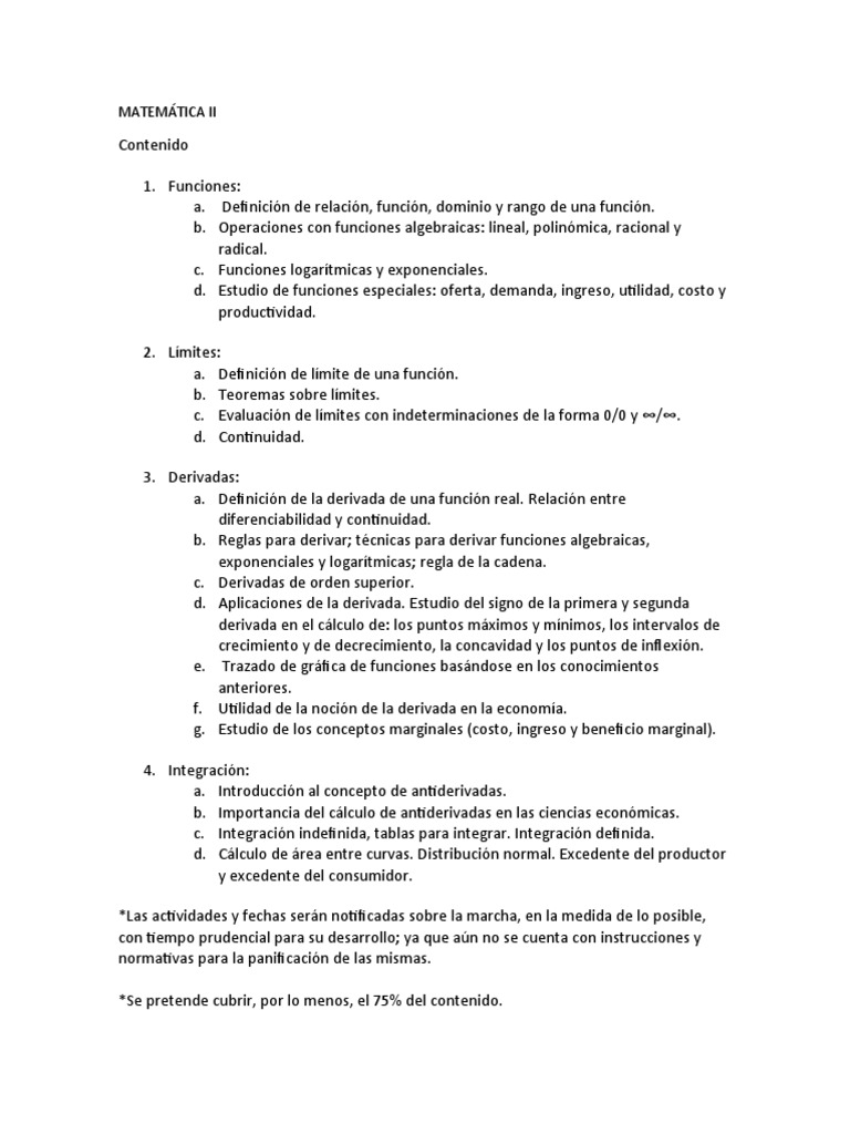 Matemática Ii | PDF | Integral | Derivado