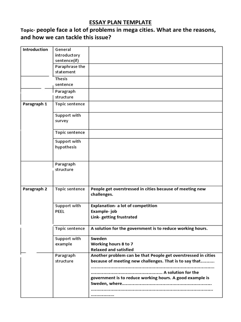 Essay Plan for Mega Cities Issues | PDF