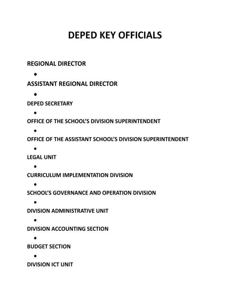 DEPED Key Officials and Divisions Guide | PDF