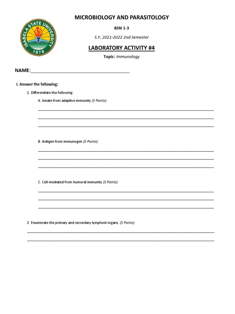 Immunology Lab Activity Worksheet | PDF | Immune System | Immunology
