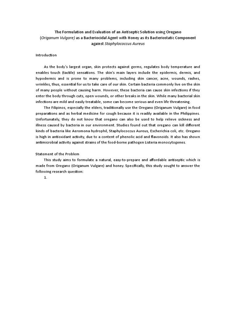 Antiseptic Solution with Oregano and Honey | PDF