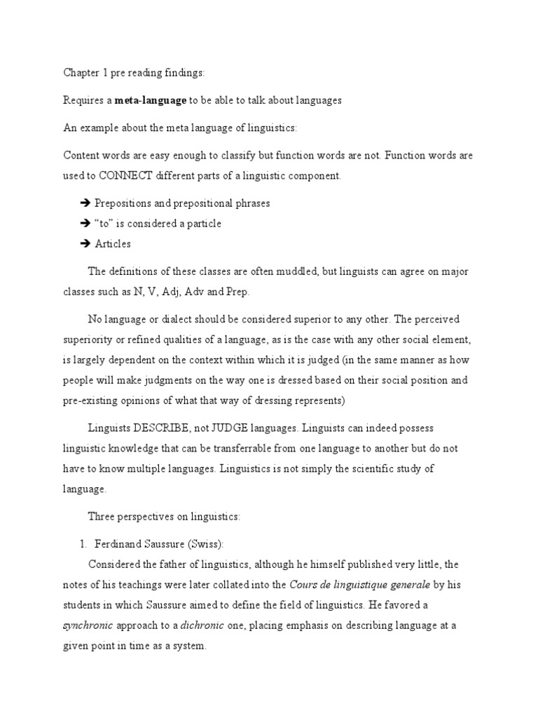 Chapter 1 Pre Reading Findings | PDF | Cognitive Science | Grammar