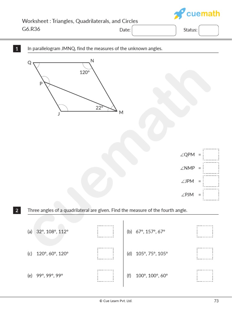 6th Grade Math Worksheet Triangles Quadrilaterals and Circles PDF | PDF