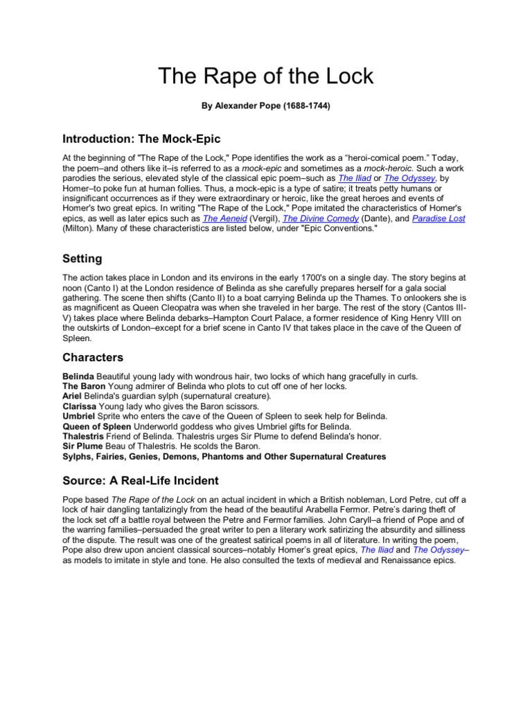 The Rape of The Lock - An Introduction | PDF