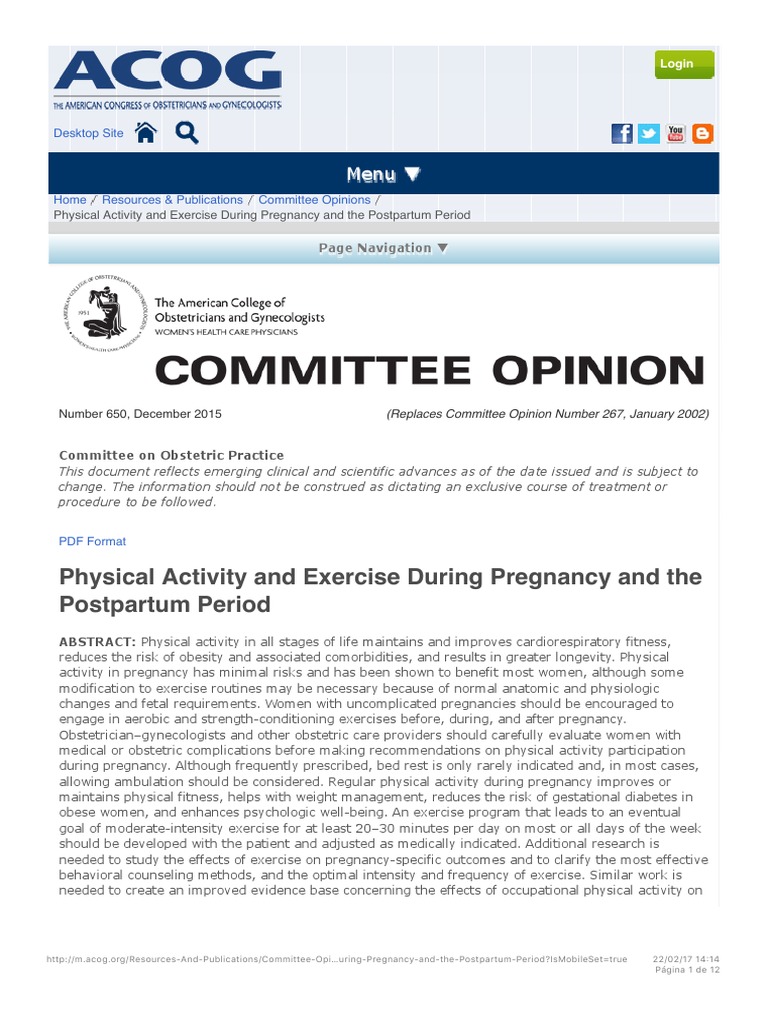 Physical Activity and Exercise During Pregnancy and The Postpartum ...