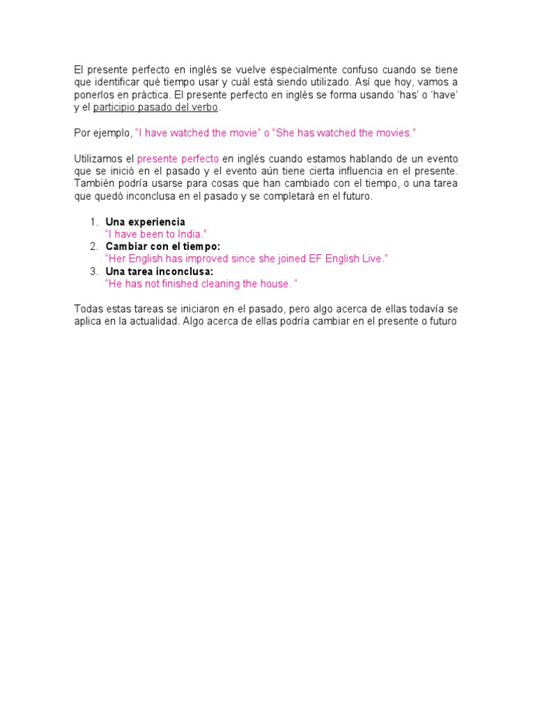 El Presente Perfecto | PDF