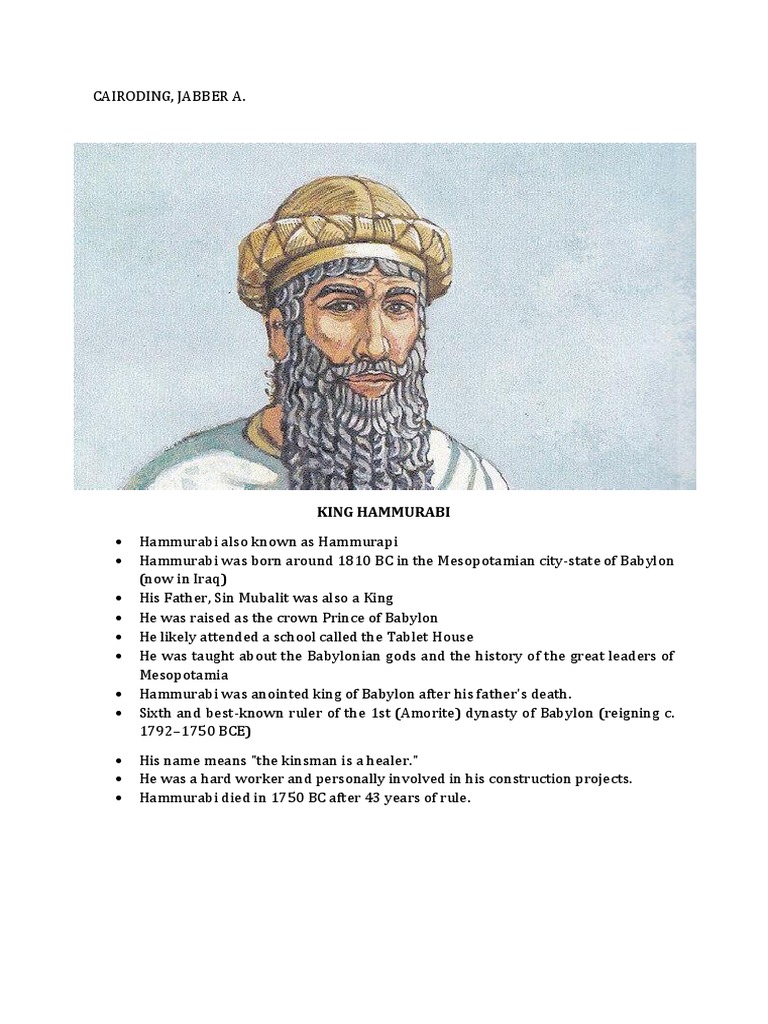 King Hammurabi (Reigning C. 1792-1750 BCE) - Jabber A. Cairoding | PDF
