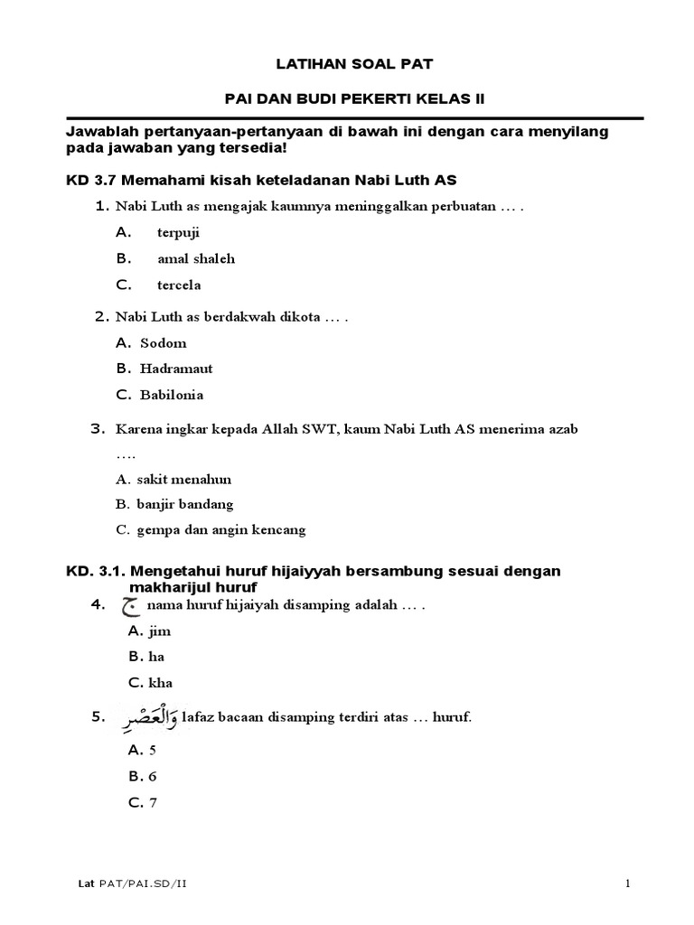 2 Soal Pai Kelas 2 Pai BP | PDF