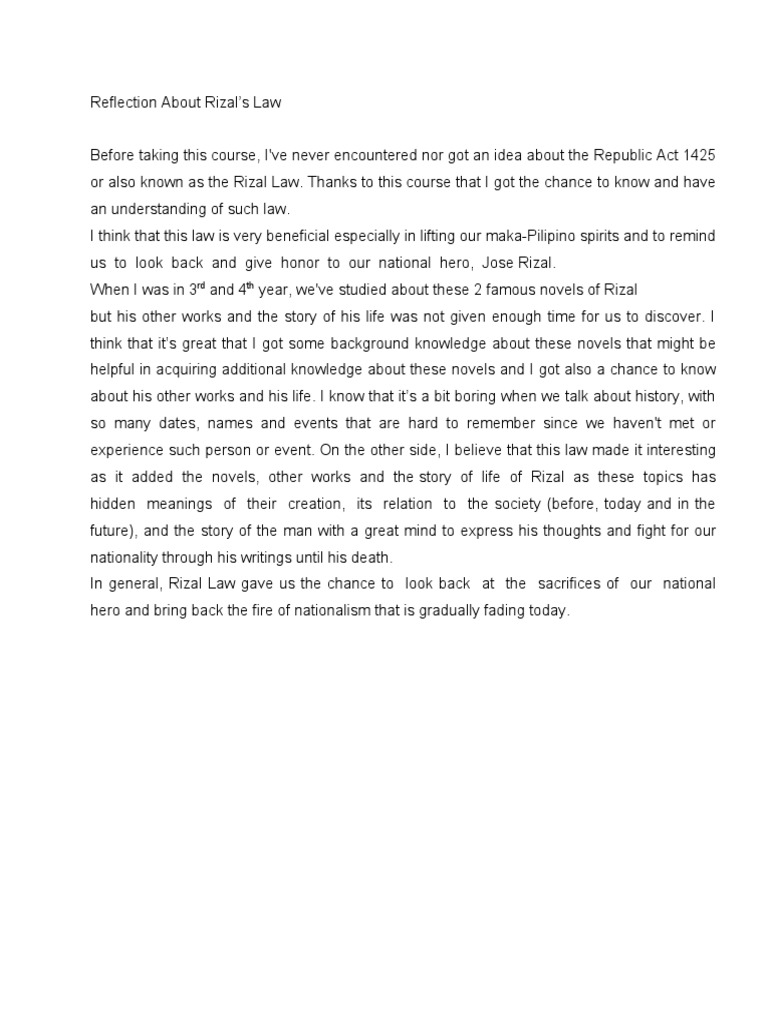 Reflection About Rizal Law | PDF