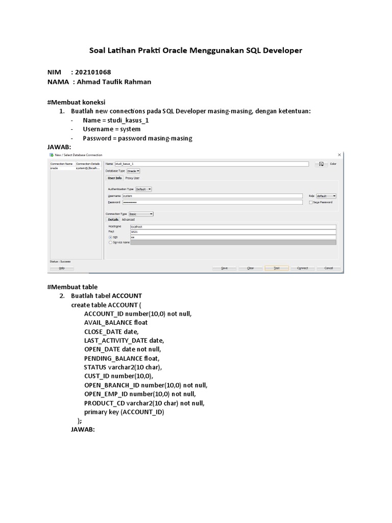 Soal Latihan Prakti Oracle Menggunakan SQL Developer | PDF | Data ...