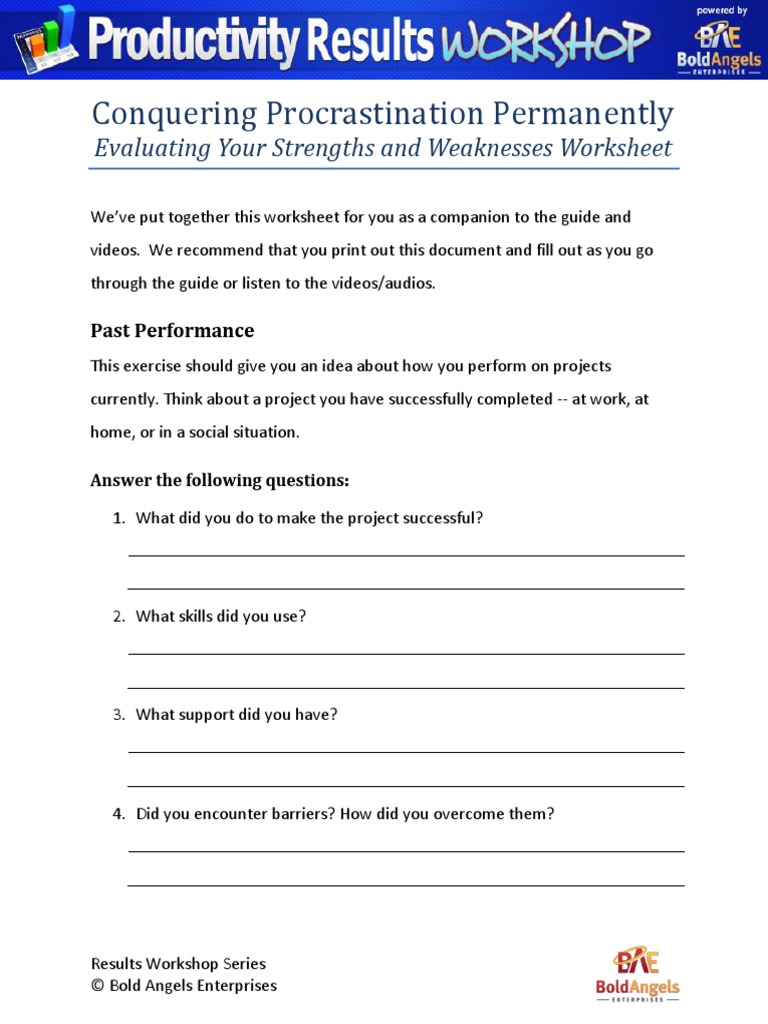 Evaluating Strengths Weakness Worksheet | PDF | Reason | Procrastination
