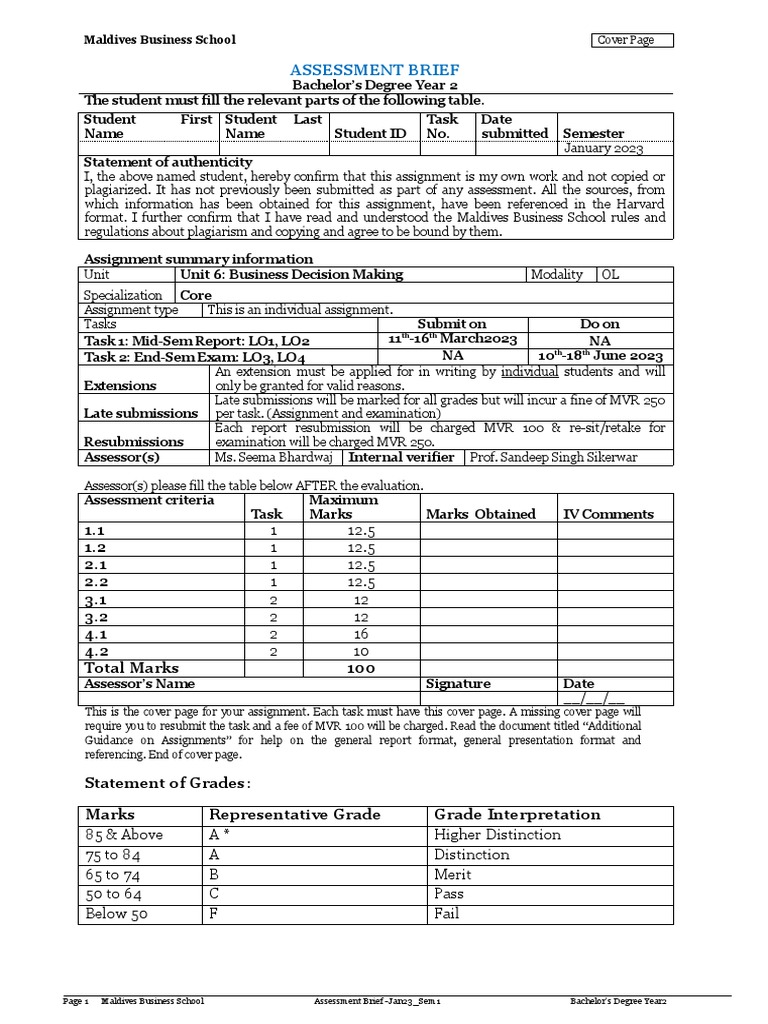 Assessment Brief - BY2 - OL - Unit6 - BDM - January2023 - SB - FV ... Assessment Brief - BY2 - OL - Unit6 - BDM - January2023 - SB - FV ...