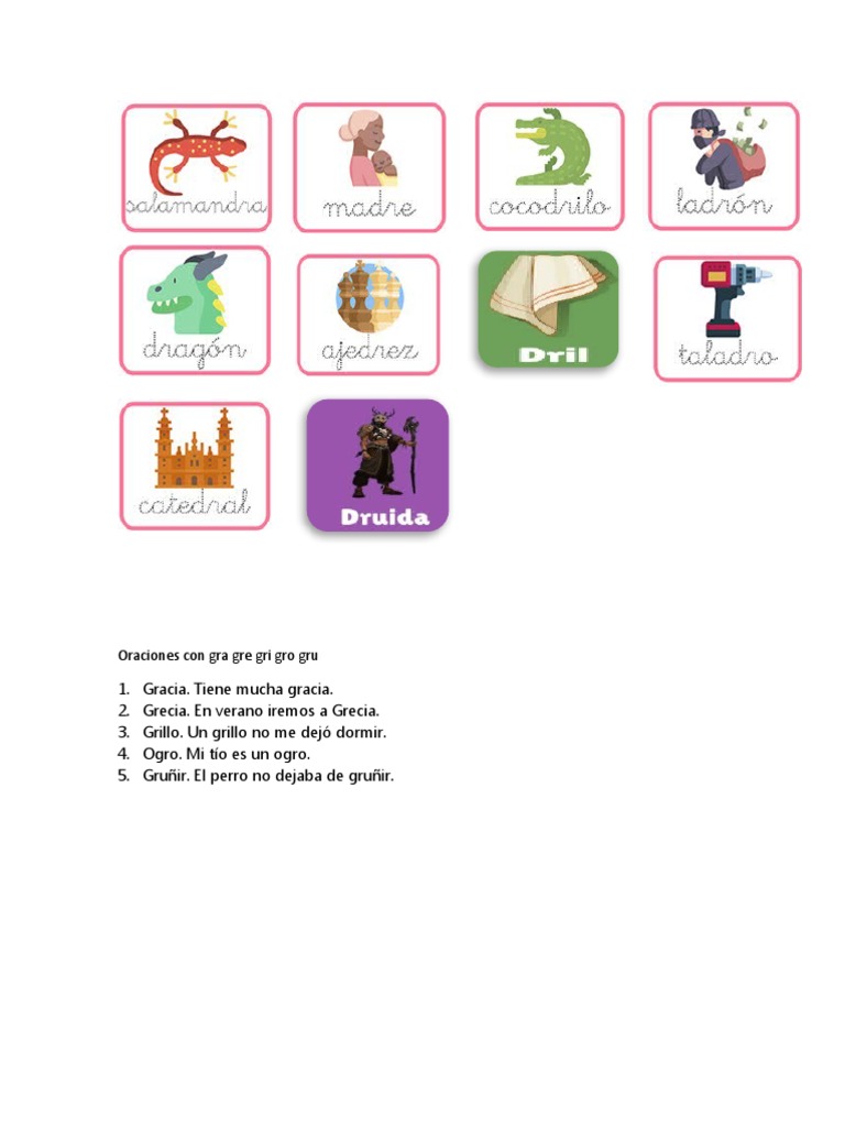 Oraciones Con Gra Gre Gri Gro Gru | PDF