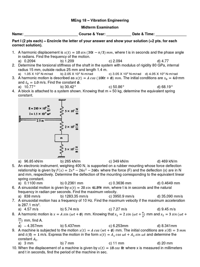 MEng 18 - Mid Term Exam A | PDF | Physical Phenomena | Physical Quantities