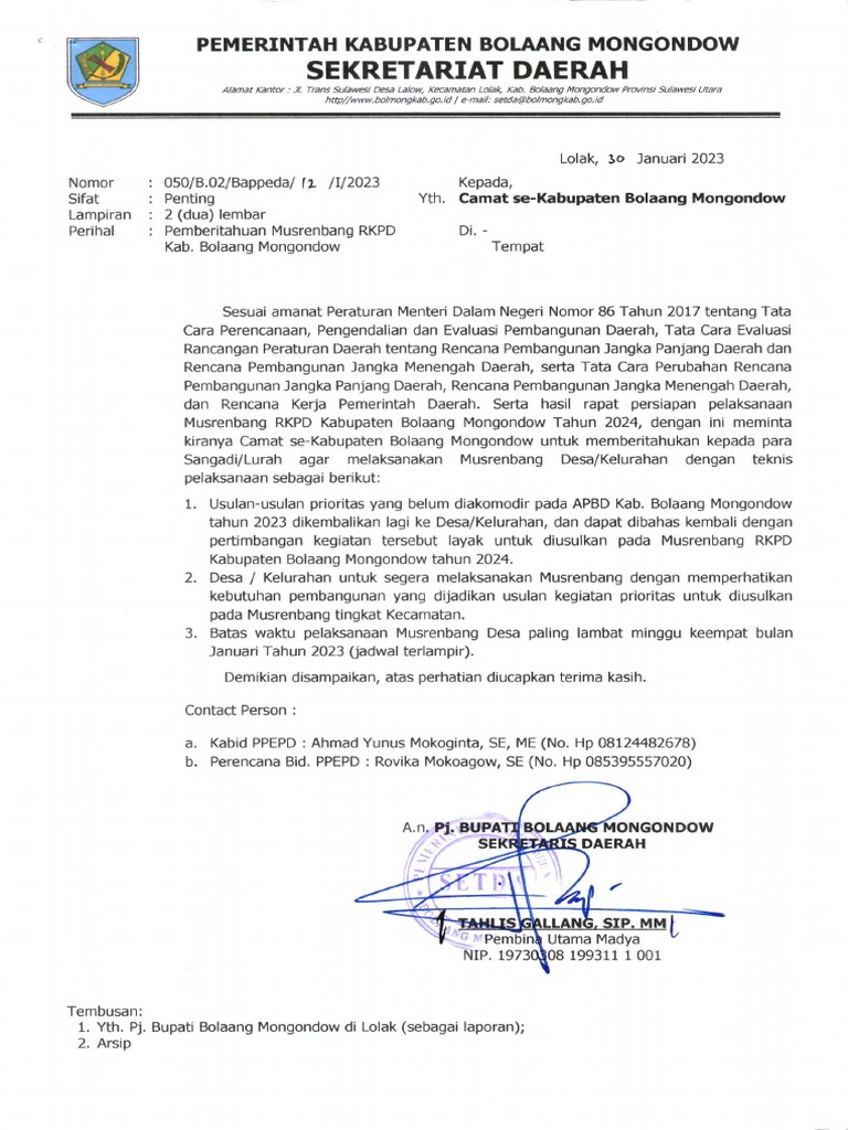 Surat Pemberitahuan Musrenbang TTD Cap | PDF