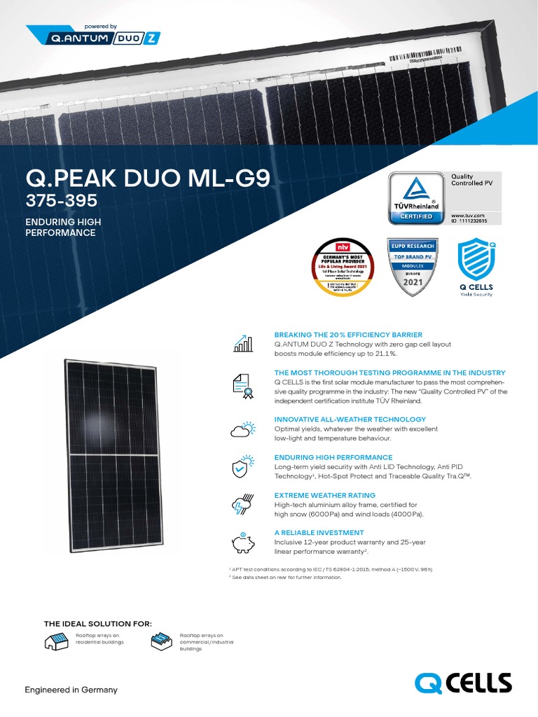 Q CELLS Data Sheet Q.PEAK DUO ML-G9 QD 375-395 2021-08 Rev03 EN | PDF ...
