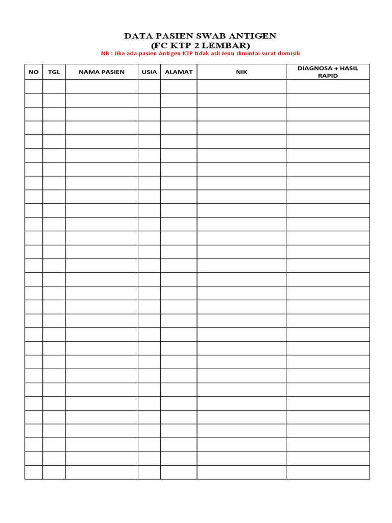 Form Data Pasien Swab Antigen | PDF