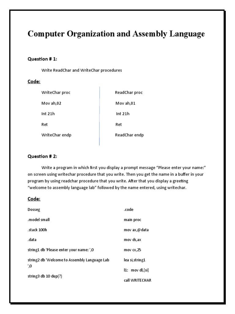 Assembly Language Questions | PDF | Assembly Language | Office Equipment