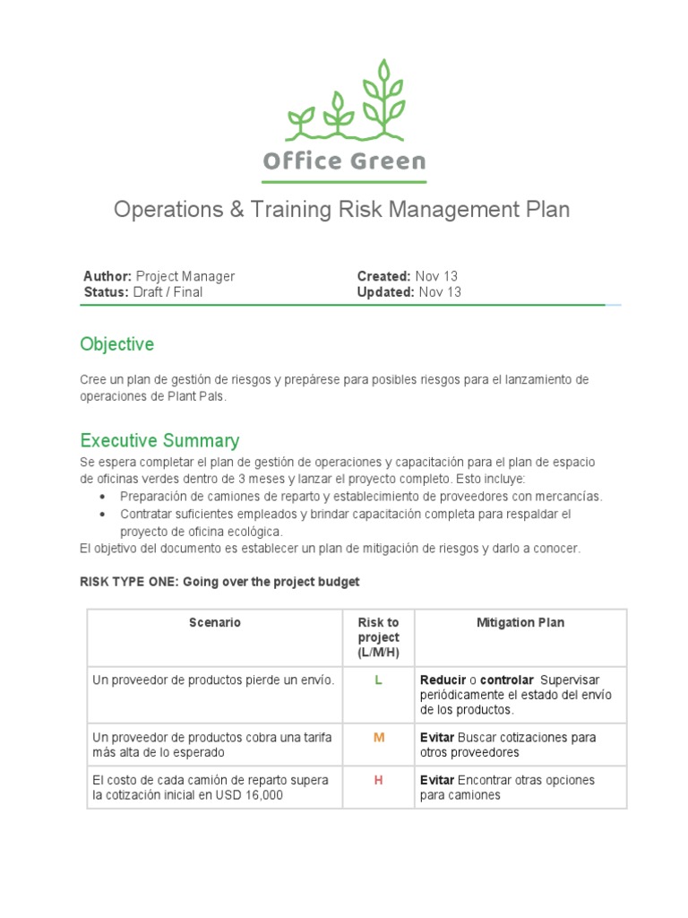 Risk Management Plan | PDF