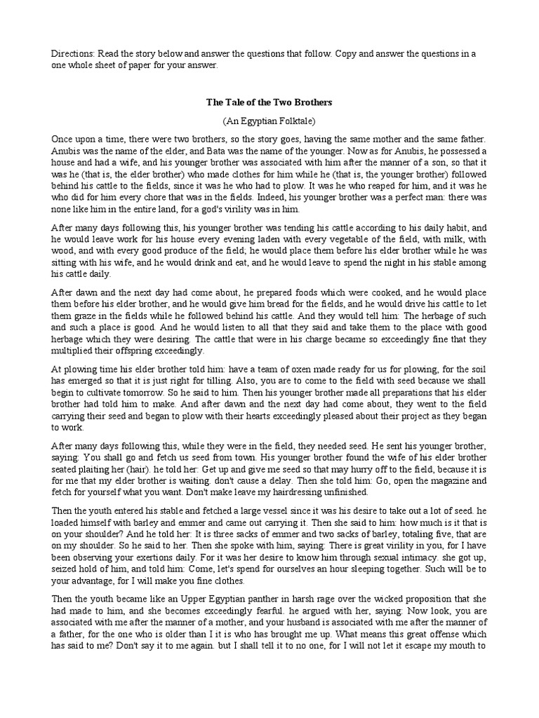 Egyptian Folktale: The Two Brothers | PDF | Religion & Spirituality ...