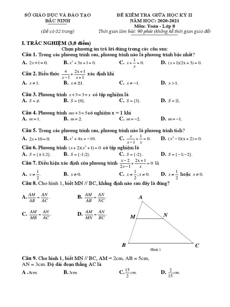 De Thi Giua Hoc Ky 2 Toan 8 Nam 2020 2021 So GDDT Bac Ninh | PDF