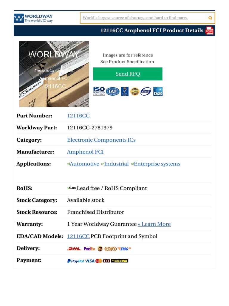 12116CC Amphenol FCI Product Details: Part Number: Worldway Part ...