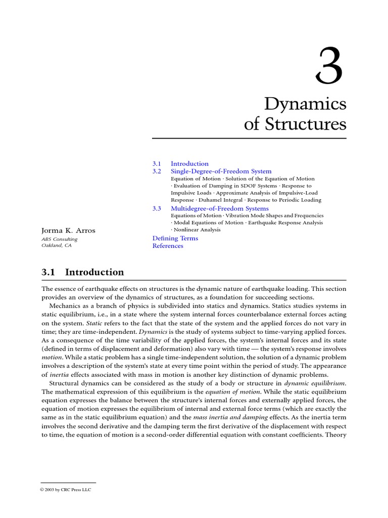 Dynamics of Structures: Jorma K. Arros | PDF | Damping | Resonance