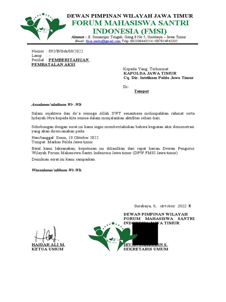 Surat Pembatalan Aksi Polda | PDF