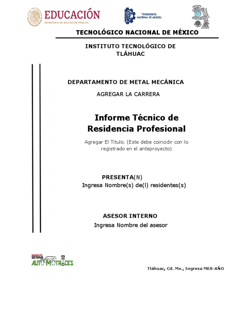 Plantilla para Informe Tecnico de Residencia Profesional. Actualizado | PDF | Experimentar ...