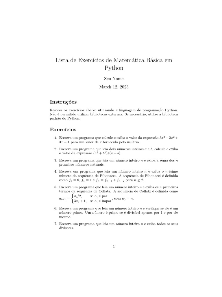 Listas de Exerc Cios - Py | PDF | Valor Presente líquido | Matemática