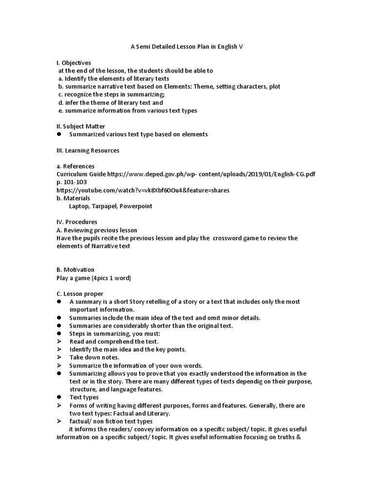 A Semi Detailed Lesson Plan in English V | PDF | Circle | Poetry