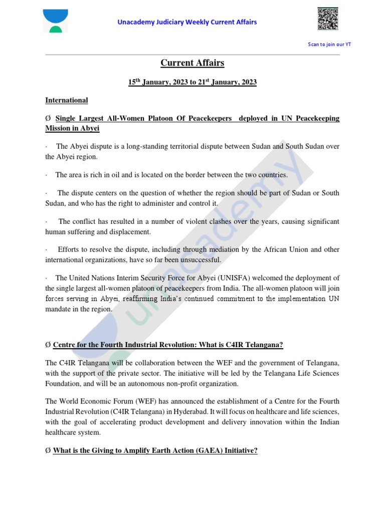 Unacademy Judiciary Weekly Current Affairs | PDF | World Economic Forum | Peacekeeping