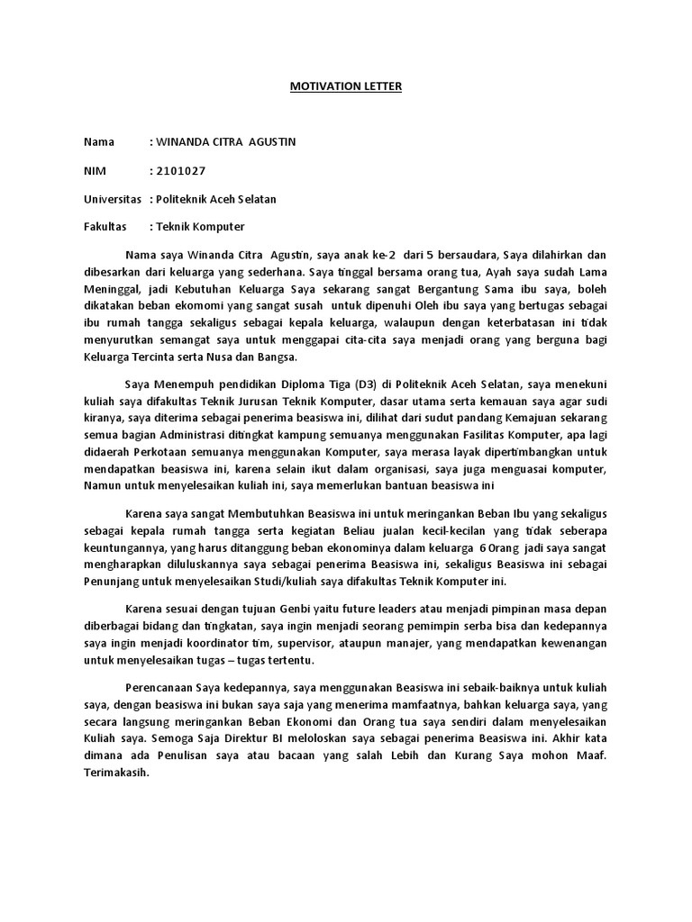 File 2 - Contoh Motivation Letter | PDF