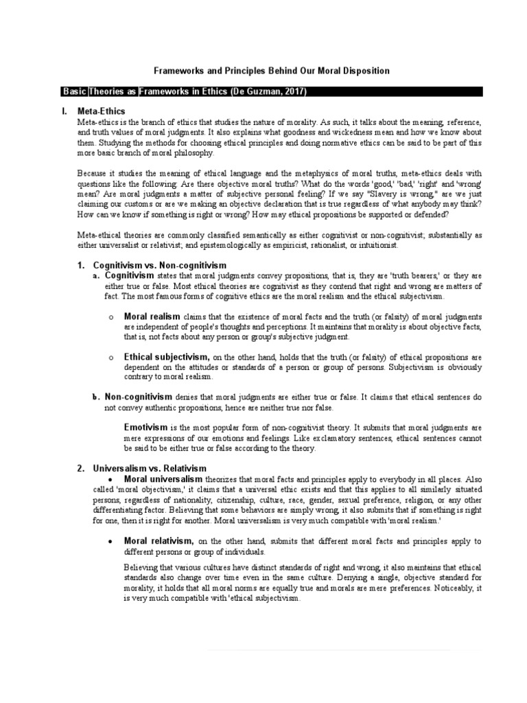 Frameworks and Principles Behind Our Moral Disposition | PDF ...
