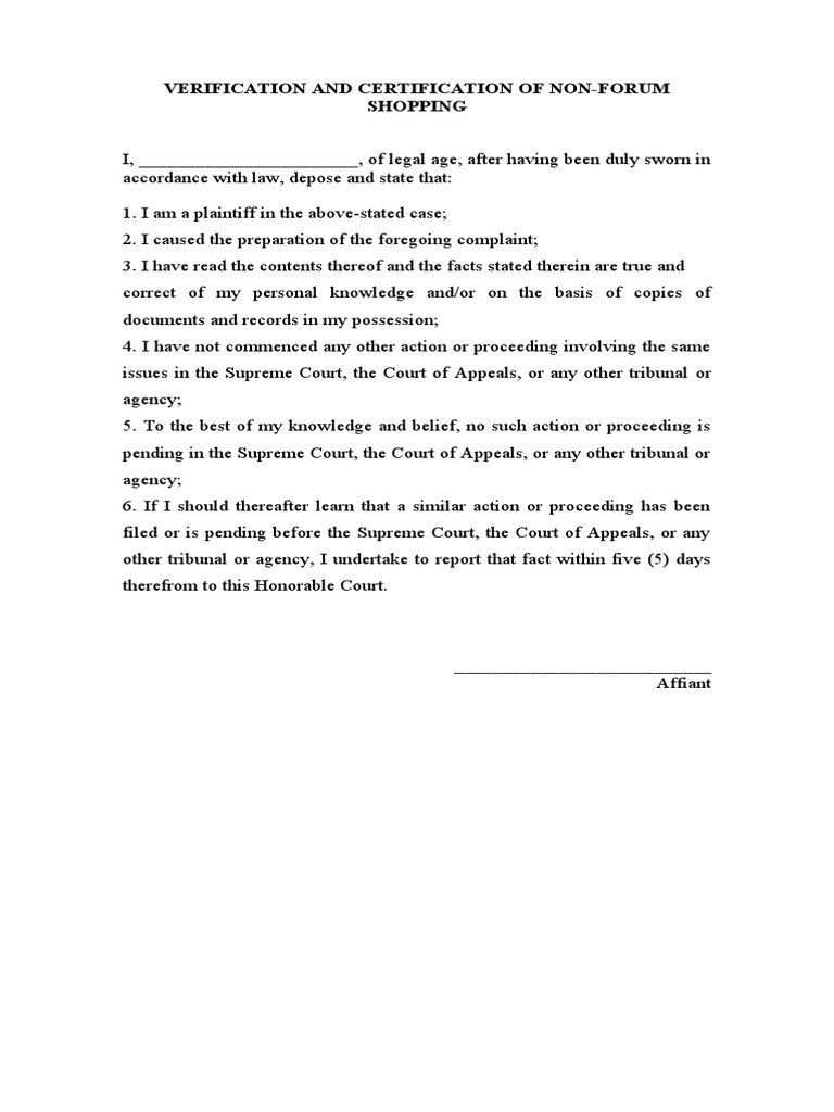 Non-Forum Shopping Certification Document | PDF | Politics | Social Science