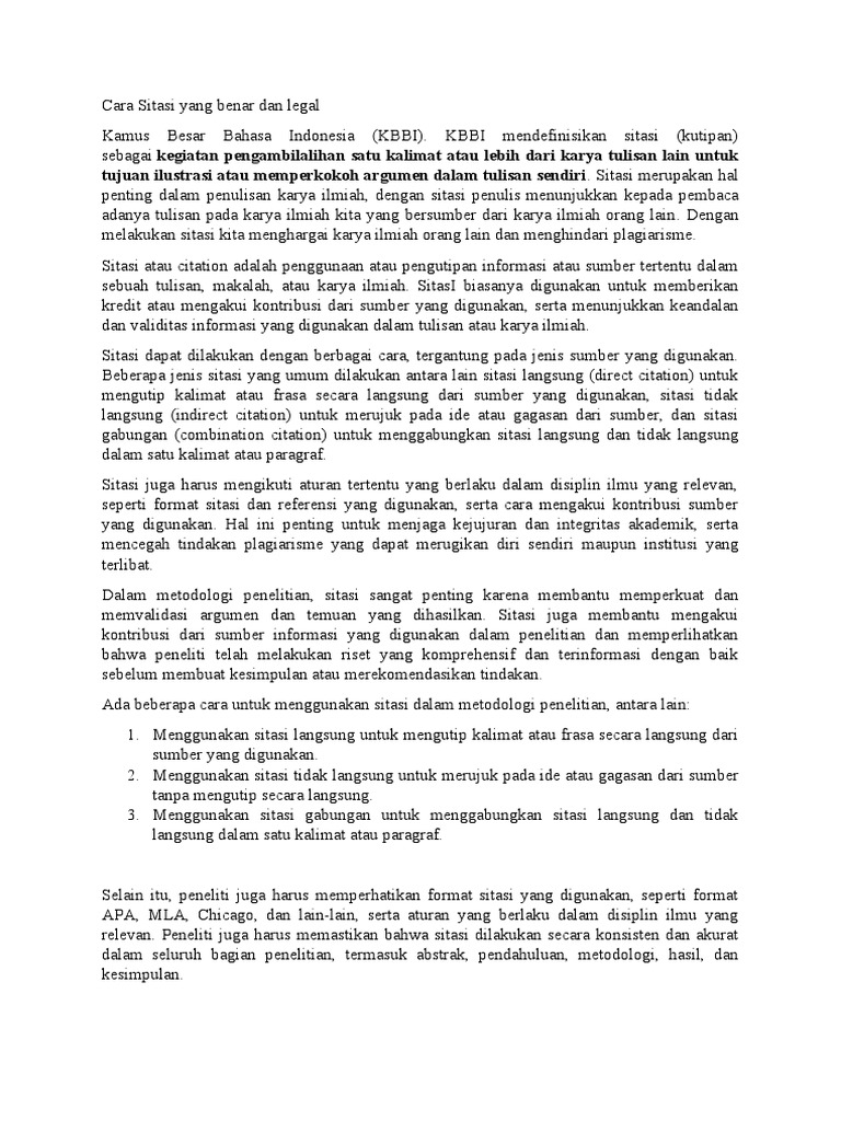 Cara Sitasi Yang Benar Dan Legal | PDF