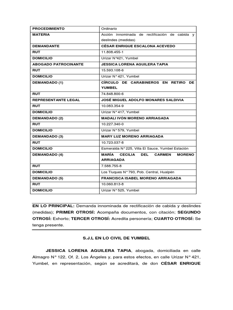 Modelo Demanda Deslindes | PDF | Consentimiento | Derecho Civil (Common Law)