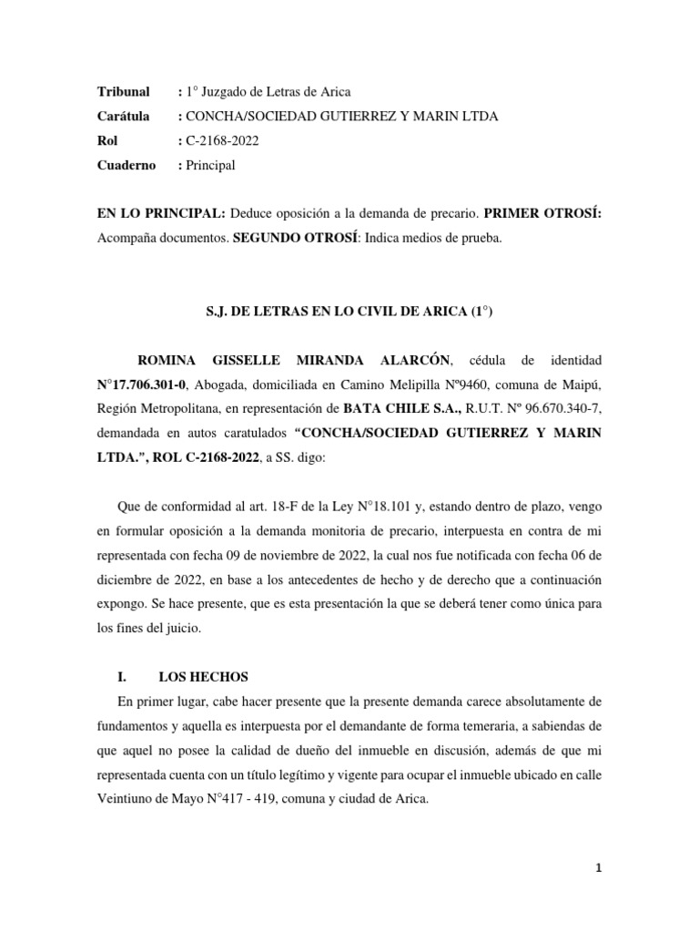 Modelo Oposicion Al Monitorio Precario | PDF | Derecho privado ... Modelo Oposicion Al Monitorio Precario | PDF | Derecho privado ...