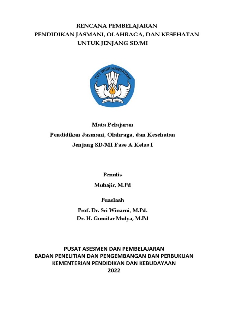 00.1 RP Cover Pjok SD Fase A Kelas I - 01 - 07 - 2022 - Oke | PDF