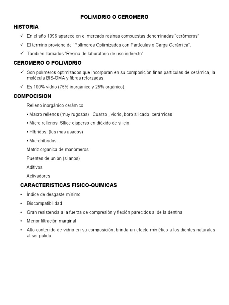 Polividrio o Ceromero | PDF | Compuesto Dental | Polímeros