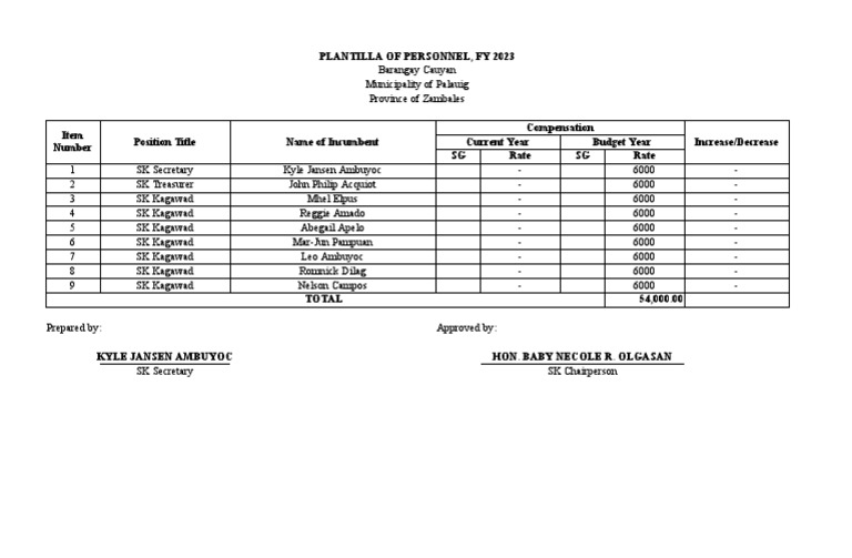Plantilla of Personnel | PDF